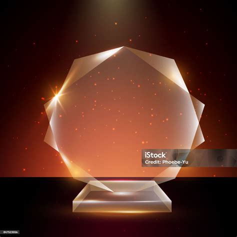 빛나는 배경에서 빈 투명 한 벡터 아크릴 유리 트로피 수상 서식 파일 3차원 형태에 대한 스톡 벡터 아트 및 기타 이미지 3차원 형태 Championship 결정체