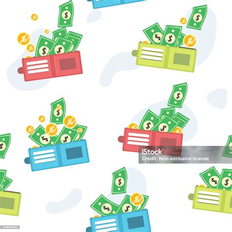 원활한 벡터 패턴 지갑 돈 흰색 배경에 황금 금융 아이콘 기금 저축 현금 수입 재정적 성공 부를 얻기 흰색에 급여 소득 아이콘의 일러스트 아이디어 0명에 대한 스톡 벡터