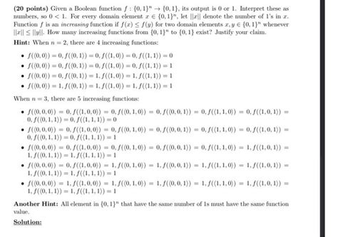Solved 20 Points Given A Boolean Function F {0 1} —
