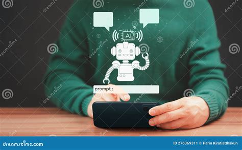 Young Man Using Technology Smart Robot Ai By Enter Prompt For Generates