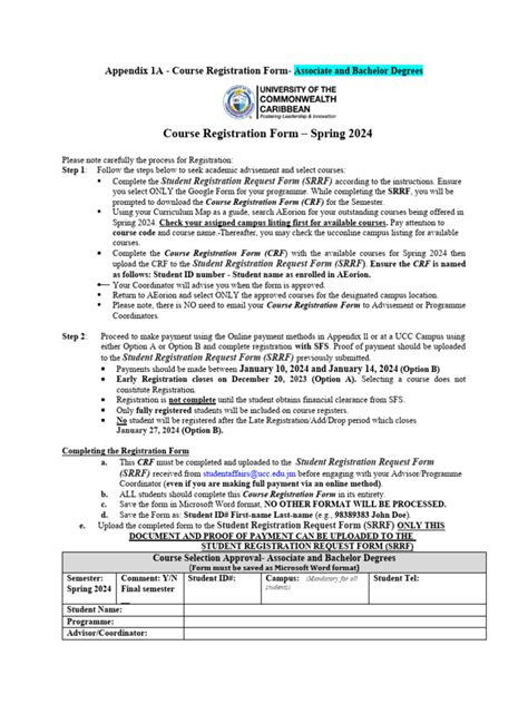 Form Course Registration Form Associate And Bachelor Degrees Oct 2019 Revd Spring 2024 Pdf