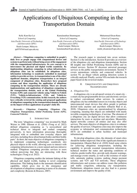 Pdf Applications Of Ubiquitous Computing In The Transportation Domain