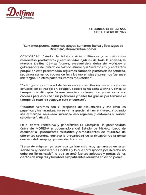 Comunicado Sumamos Puntos Sumamos Apoyos Sumamos Fuerza Y Liderazgos De Morena Afirma