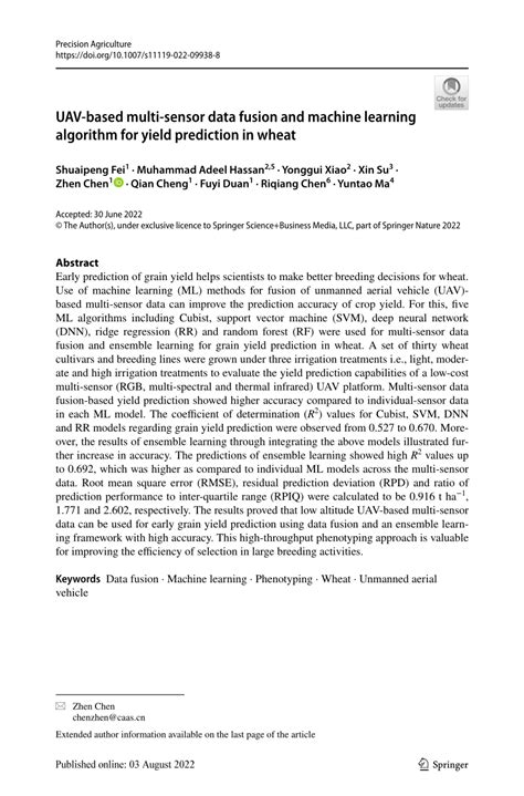 Pdf Uav Based Multi Sensor Data Fusion And Machine Learning Algorithm