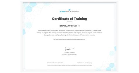bhargav bhatti on linkedin successfully completed the angular training from internshala trainings