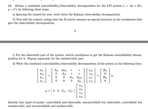 Solved 11 Obtain A Combined Controllability Observability