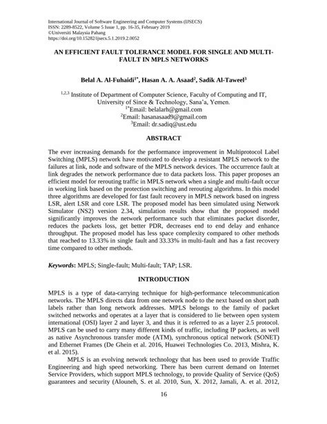 Pdf An Efficient Fault Tolerance Model For Single And · Belal A Al Fuhaidi Etal