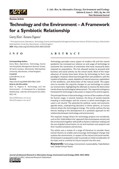 Pdf Technology And The Environment A Framework For A Symbiotic