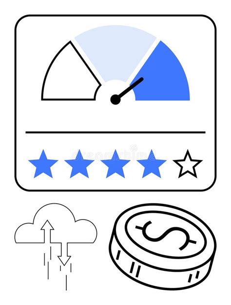 Performance Meter With Rating Stars Cloud Data Transfer And Coin