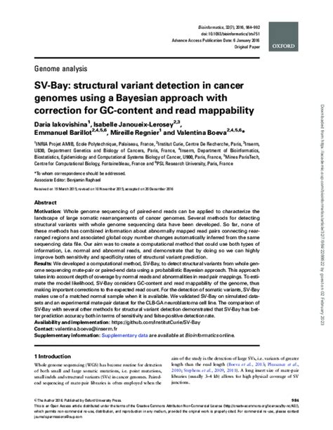 Pdf Sv Bay Structural Variant Detection In Cancer Genomes Using A Bayesian Approach With