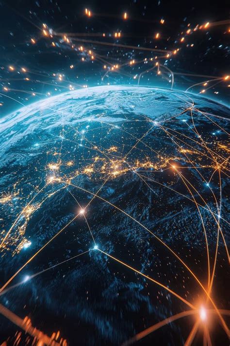 Global Connectivity Digital Earth With Holographic Trade Routes For Technology And
