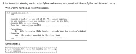Solved 7 Implement The Following Function In The PyDev Chegg