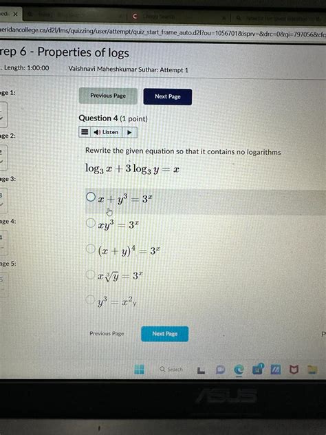 Solved Question 4 1 Point Rewrite The Given Equation So Chegg Com