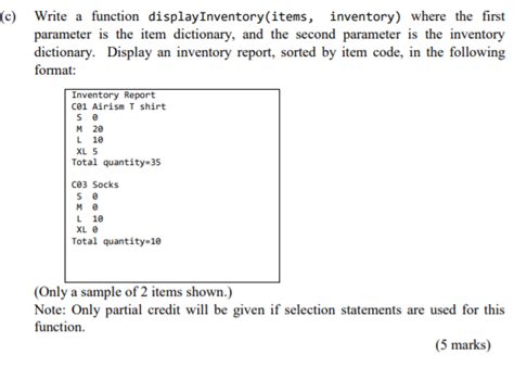 Solved C Write A Function Display Inventory Items Chegg