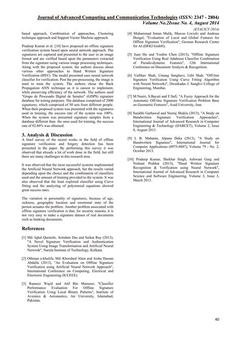 Computer Vision Approaches For Offline Signature Verification And Forgery Detection A Survey Pdf