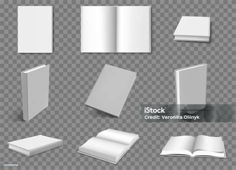현실적인 책 빈 책 레이아웃 열린 닫은 흰색 브로셔 카탈로그 또는 소책자 표면 화이트 북 3d 벡터 일러스트 세트 3차원 형태에 대한 스톡 벡터 아트 및 기타 이미지