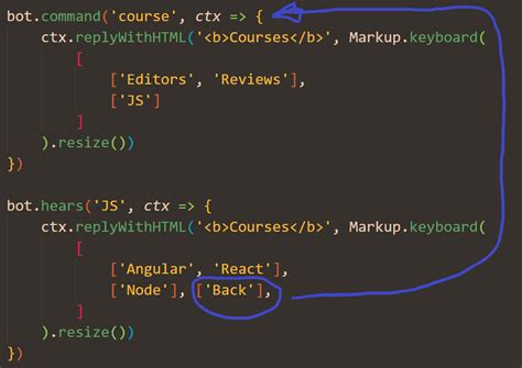 Javascript Telegrafjs Custom Keyboard как сделать кнопку назад