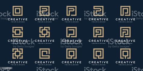 로고 디자인 문자 P의 세트 정사각형 스타일의 Q 벡터 템플릿 로고에 대한 스톡 벡터 아트 및 기타 이미지 로고 알파벳 P 모노그램 Istock