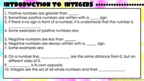 Integers Digital Interactive Notebook By To The Square Inch Kate Bing