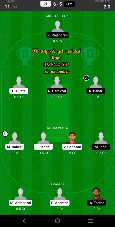 Db Vs Lem 39th Match Dream11 Team Fantasy Prediction Fancode Ecs T10