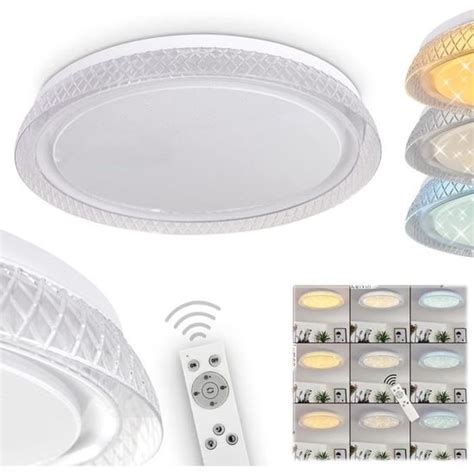 Plafonnier Led Feletto Luminaire De Plafond Rond À Abat Jour Blanc Étincelant Intensité Et