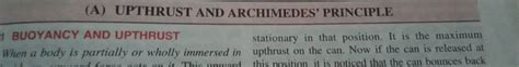A Upthrust And Archimedes Principle 1 Buoyancy And Upthrust Stationary