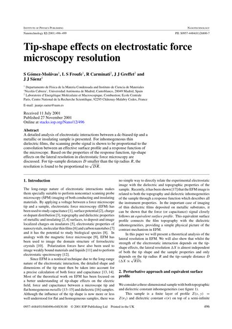 Pdf Tip Shape Effects On Electrostatic Force Microscopy Resolution