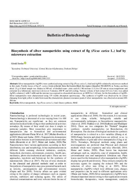 Pdf Biosynthesis Of Silver Nanoparticles Using Extract Of Fig Ficus Carica Leaf By Microwave