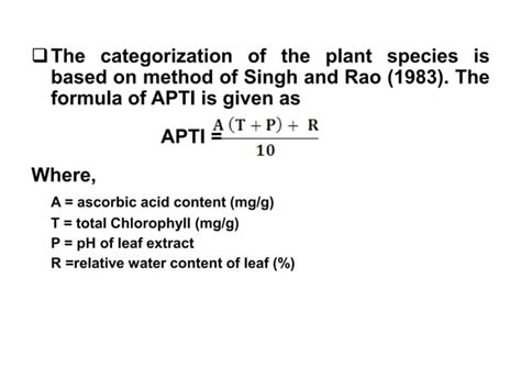 Air Pollution Tolerance Index Apti Pptx Indoor Environmental Quality Home And Garden