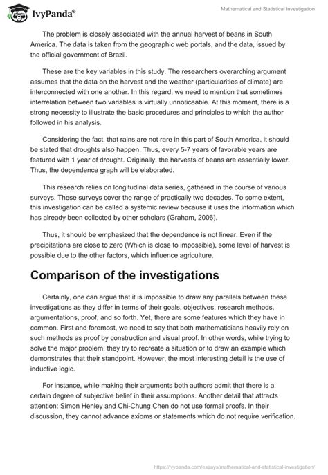 Mathematical And Statistical Investigation 1798 Words Report Example