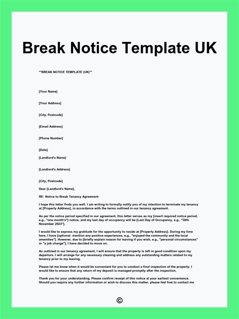 Break Notice Template Uk