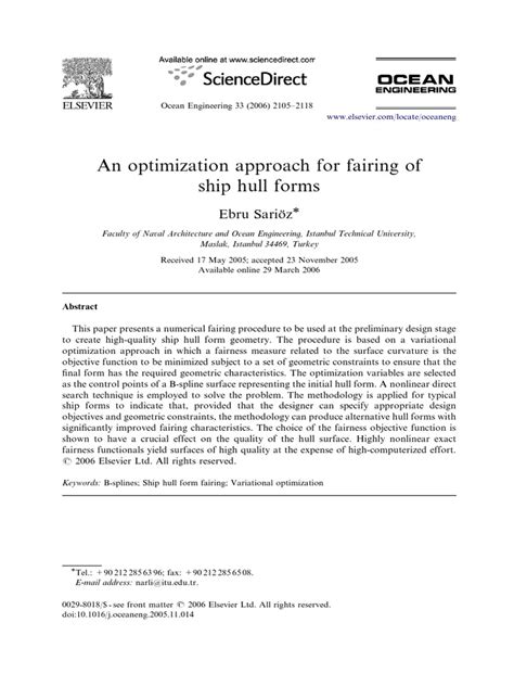 An Optimization Approach For Fairing Of Ship Hull Forms Article In Press Pdf Mathematical
