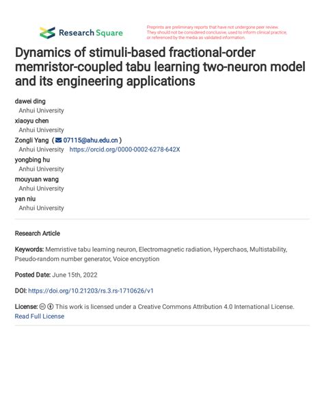 Pdf Dynamics Of Stimuli Based Fractional Order Memristor Coupled Tabu