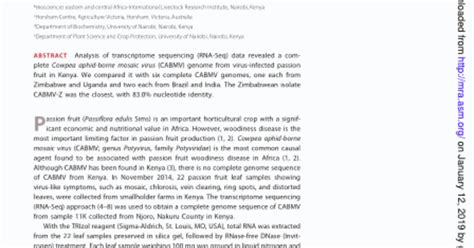 Transcriptome Sequencing Reveals A Complete Genome Sequence Of Cowpea Aphid Borne Mosaic Virus