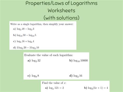Propertieslaws Of Logarithms Worksheets With Solutions Teaching