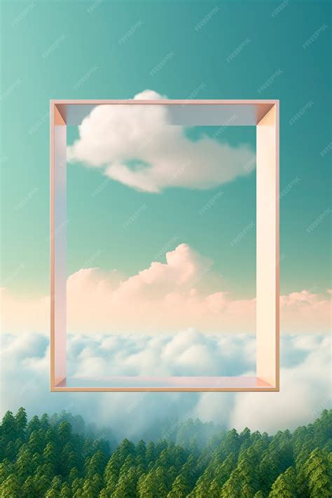 3d Rendering Of Rectangle Shape Above Clouds Ai Generated Image