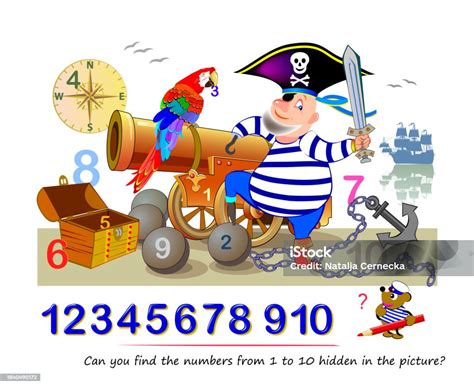 논리 퍼즐 게임 어린 아이들을 위한 수학 교육 그림에 숨겨진 1에서 10까지의 숫자를 찾을 수 있습니까 계산 기술 개발 Iq 테스트 온라인 플레이 아이들을 위한 인쇄 가능한