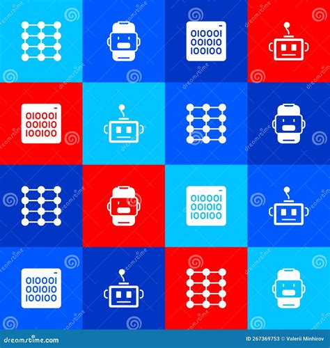 Set Neural Network Chat Binary Code And Artificial Intelligence Robot Icon Vector Stock