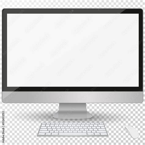 Vector Monitor With Keyboard And Computer Mouse Isolated On A Transparent Background Stock