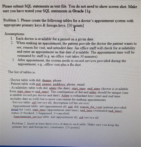 Solved Sql Statements In Oracle 11g Creating And Inserting