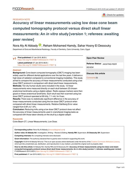 Pdf Accuracy Of Linear Measurements Using Low Dose Cone Beam Computed