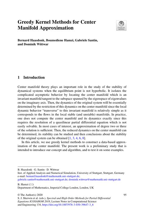Pdf Greedy Kernel Methods For Center Manifold Approximation