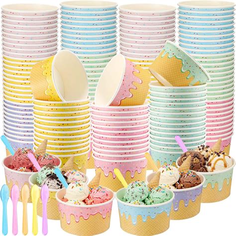 Jingmore 60 Set Paper Ice Cream Cups Bulk With Spoons 8 Oz