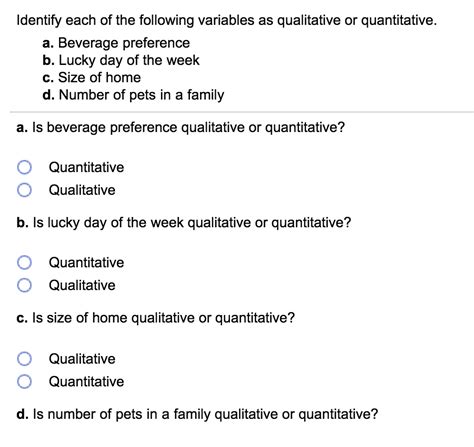 solved identify each of the following variables as