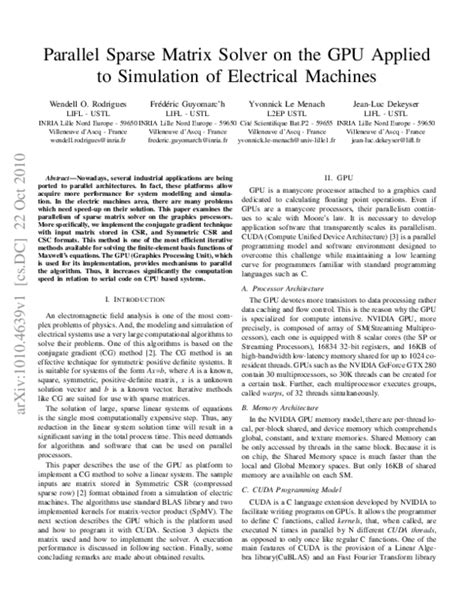 Pdf Parallel Sparse Matrix Solver On The Gpu Applied To Simulation Of