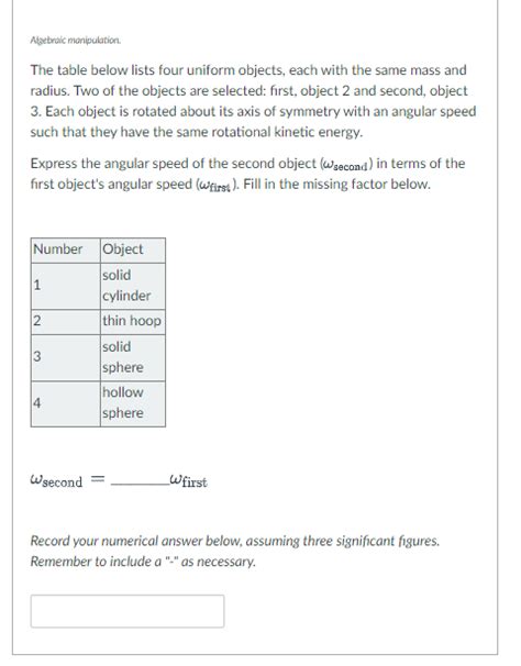 Solved Algebraic Manipulation The Table Below Lists Four