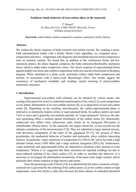 Pdf Nonlinear Elastic Behavior Of Iron Carbon Alloys At The Nanoscale
