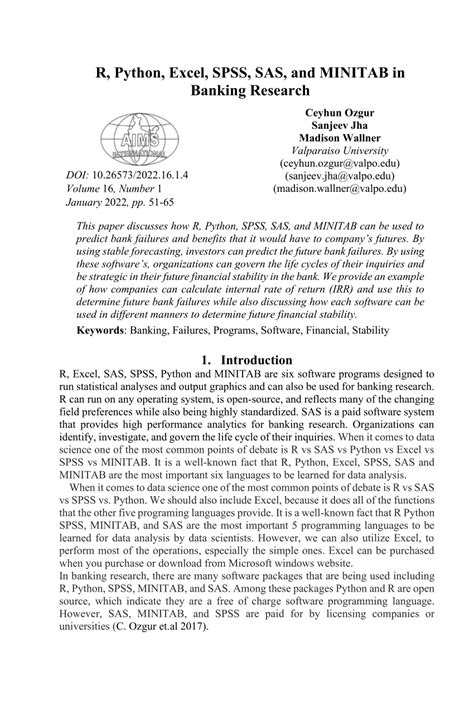 Pdf R Python Excel Spss Sas And Minitab In Banking Research