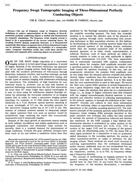 1981 frequency swept tomographic imaging of three dimensional perfectly