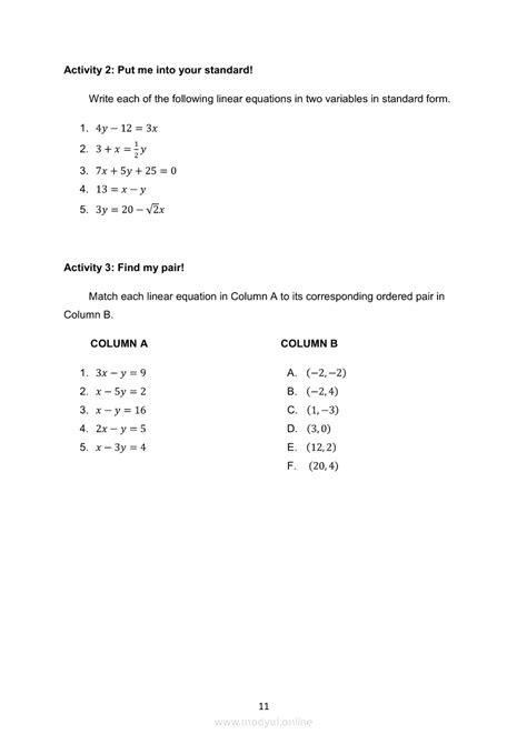Math 8 Module 7 Illustrating Linear Equations In Two Variables Grade 8 Modules